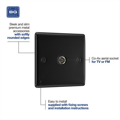 NEXUS METAL MATT BLACK SINGLE SOCKET FOR TV OR FM CO-AXIAL AERIAL CONNECTION
