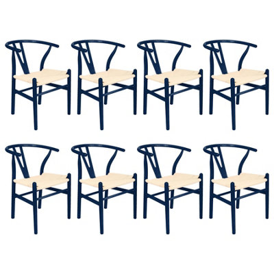 Nicholas Winter 8x Beech Wooden Danish Style Dining Chairs - Blue ...