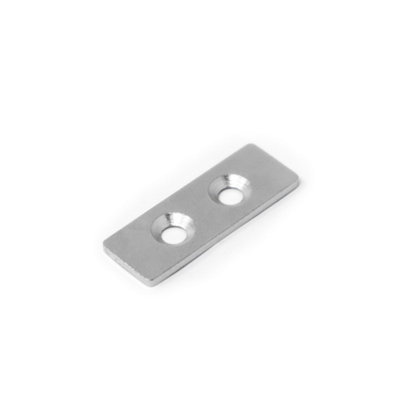 Nickel Plated Mild Steel Plate - 41 x 14.5 x 2mm thick + 2x 5.25mm c ...