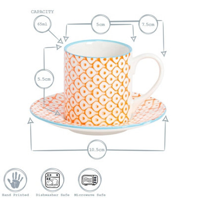 Nicola Spring 12 Piece Hand-Printed Espresso Cup & Saucer Set - 65ml - Navy