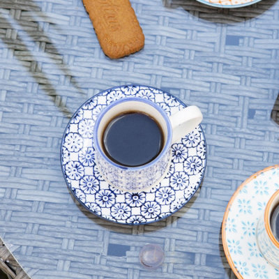 Nicola Spring 12 Piece Hand-Printed Espresso Cup & Saucer Set - 65ml - Navy