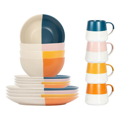 Nicola Spring 16pc Dipped Stoneware Dinner Set with Belly Mugs ...