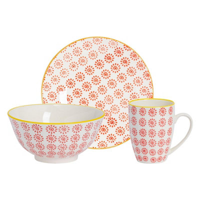Nicola Spring 18 Piece Hand-Printed Crockery Set - Patterned Porcelain ...