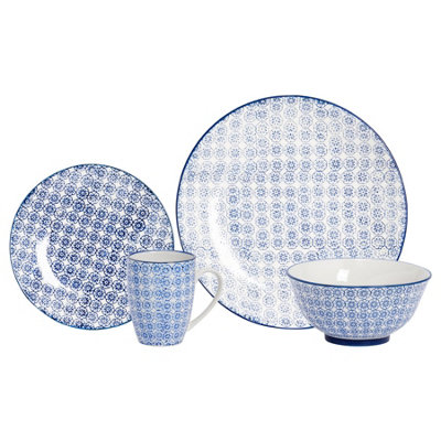 Nicola Spring 24 Piece Hand-Printed Dinner Set - Navy