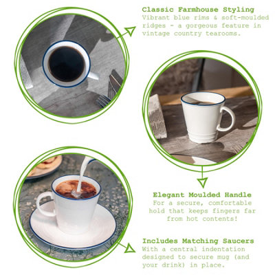 Nicola Spring 270ml Farmhouse Teacups - Set of 6 Porcelain Tea Cups ...