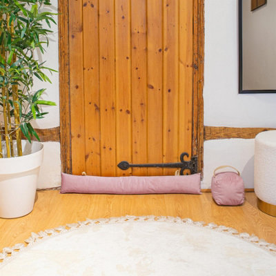 Nicola Spring 2pc Velvet Cube Door Stop & Draught Excluder Set - Pink