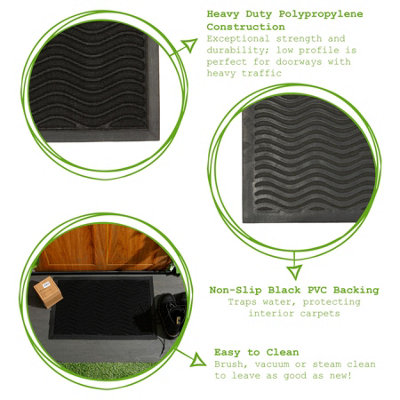 Nicola Spring 2x Heavy Duty Door Mats - Black Waves - Durable ...