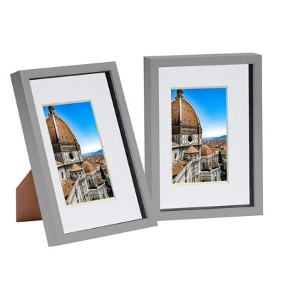 Nicola Spring 3D Box Photo Frames with A5 Mounts - A4 (8" x 12") - Grey ...