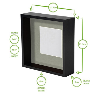 Nicola Spring 3D Deep Box Photo Frame with 4" x 4" Mount - 8" x 8 ...
