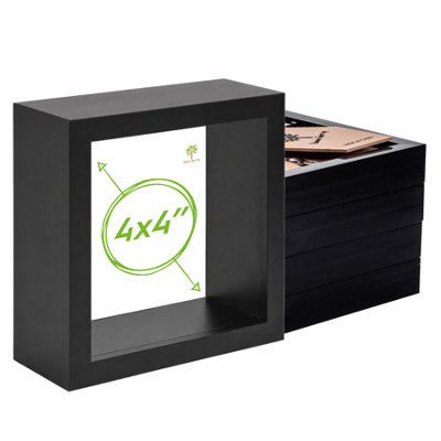 Nicola Spring 3D Deep Box Photo Frames - 4 x 4" - Black - Pack of 5