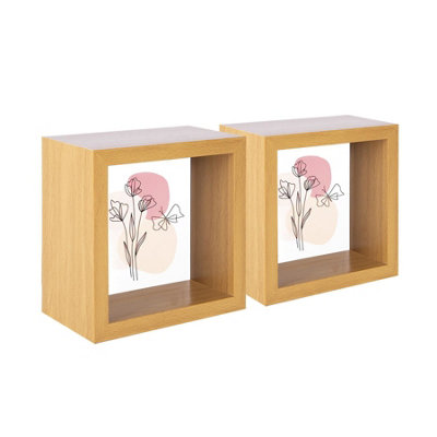 Nicola Spring 3D Deep Box Photo Frames - 4 x 4" - Light Wood - Pack of 2
