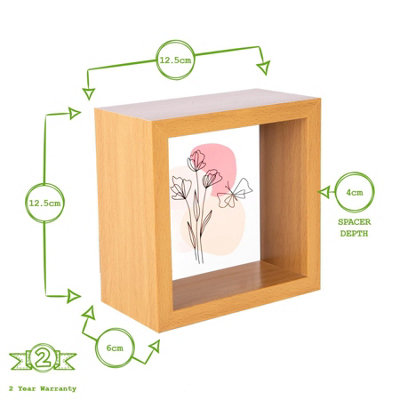 Nicola Spring 3D Deep Box Photo Frames - 4 x 4" - Light Wood - Pack of 2