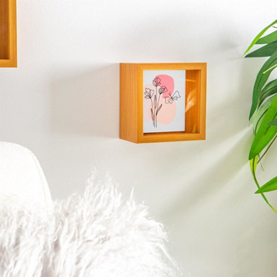 Nicola Spring 3D Deep Box Photo Frames - 4 x 4" - Light Wood - Pack of 2