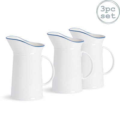 Nicola Spring 3x Farmhouse Water Jugs - 1L - White Porcelain Rustic ...