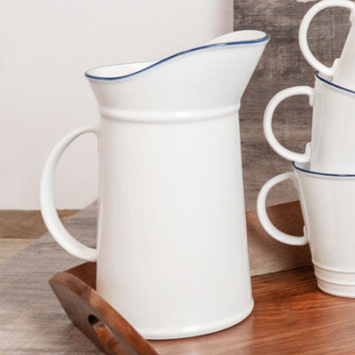 Nicola Spring 3x Farmhouse Water Jugs - 1L - White Porcelain Rustic ...