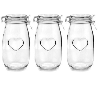 Nicola Spring 3x Glass Storage Jars - 1.5 Litre Airtight Clip Lid ...