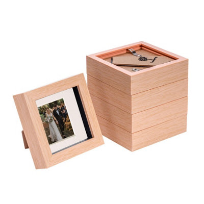 Nicola Spring 4 x 4" Photo Frames - Light Wood/Ivory Mount - 3D Picture ...