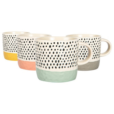 Nicola Spring 6x Ceramic Dipped Dots Coffee Mugs - 475ml 4 Colours ...