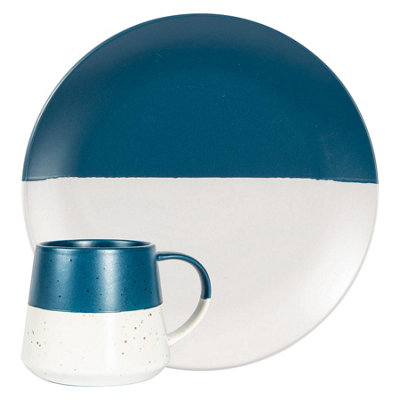 Nicola Spring 8 Piece Ceramic Dipped Flecked Plates & Coffee Mugs Set ...