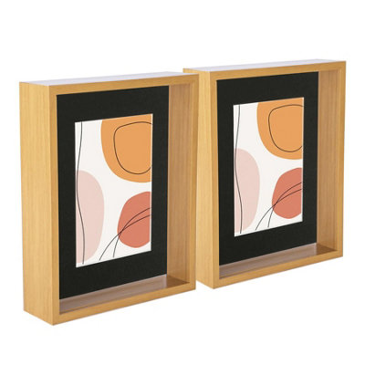 Nicola Spring 8 x 10" Deep Photo Frames - Light Wood/Black Mount - 3D ...