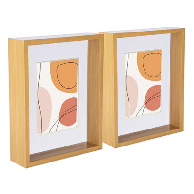 Nicola Spring 8 x 10" Deep Photo Frames - Light Wood/White Mount - 3D ...