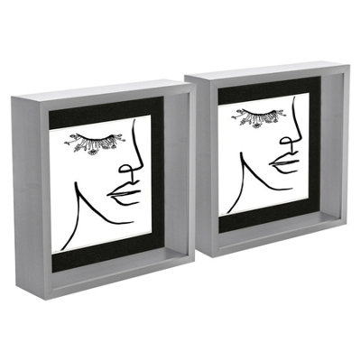 Nicola Spring 8 x 8" Deep Photo Frames - Grey/Black Mount - 3D Deep Box ...