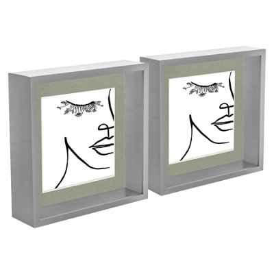 Nicola Spring 8 x 8" Deep Photo Frames - Grey/Grey Mount - 3D Deep Box ...