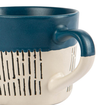 Nicola Spring Ceramic Dipped Dash Coffee Mug - 475ml - Blue