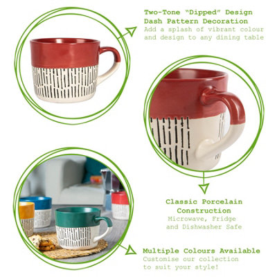 Nicola Spring Ceramic Dipped Dash Coffee Mug - 475ml - Red