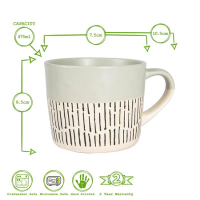 Nicola Spring Ceramic Dipped Dash Coffee Mugs - 475ml - Grey - Pack of 6