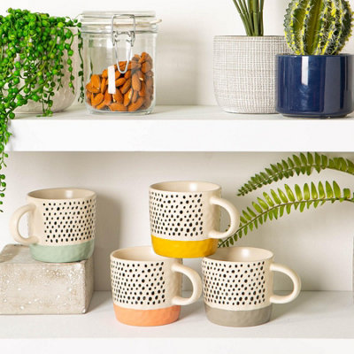 Nicola Spring Ceramic Dipped Dots Coffee Mug - 385ml - Blue