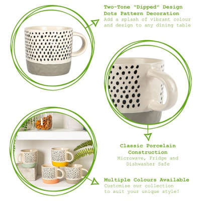 Nicola Spring Ceramic Dipped Dots Coffee Mugs - 385ml - Grey - Pack of 6
