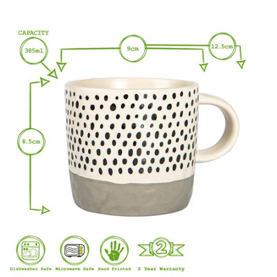 Nicola Spring Ceramic Dipped Dots Coffee Mugs - 385ml - Grey - Pack of 6