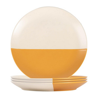 Nicola Spring Ceramic Dipped Flecked Dinner Plates - 20.5cm - Mustard ...