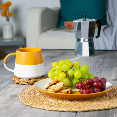 Nicola Spring Ceramic Dipped Flecked Dinner Plates - 20.5cm - Mustard ...
