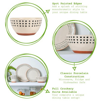 Nicola Spring Ceramic Spotted Rim Cereal Bowls - 15cm - Monochrome ...