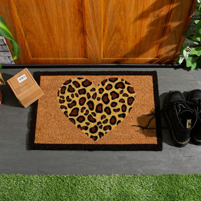 Nicola Spring Coir Door Mat - 60 x 40cm - Leopard Heart