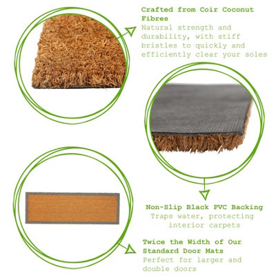Nicola Spring Coir Double Door Mat - 120 x 40cm - Grey Border