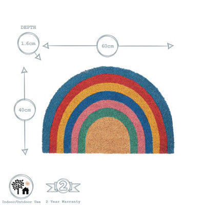 Nicola Spring Coir Half Moon Door Mat - 60 x 40cm - Rainbow Pastel