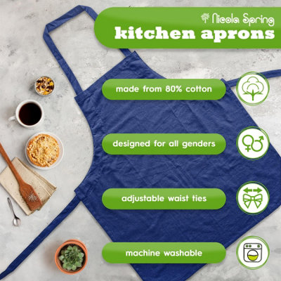 Nicola Spring Cotton Kitchen Bib Aprons - One Size - Navy - Pack of 2