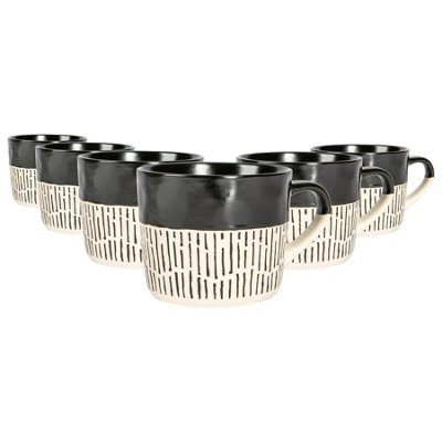 Nicola Spring - Dipped Dash Stoneware Coffee Mugs - 450ml - Black ...