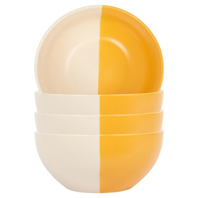 Nicola Spring Dipped Stoneware Cereal Bowls - 16.5cm - Mustard - Pack of 4