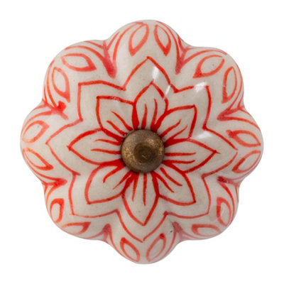Nicola Spring Floral Ceramic Cabinet Knob - Red