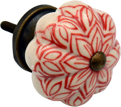 Nicola Spring Floral Ceramic Cabinet Knob - Red