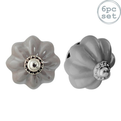 Nicola Spring Floral Ceramic Cabinet Knobs - Grey - Pack of 6