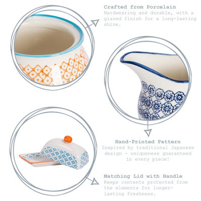 Nicola Spring Hand-Printed Butter Dish - 18.5 x 12cm - Navy
