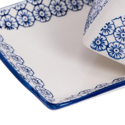 Nicola Spring Hand-Printed Butter Dish - 18.5 x 12cm - Navy
