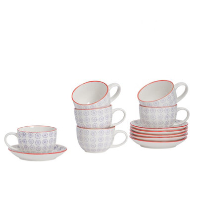 Nicola Spring - Hand-Printed Cappuccino Cup & Saucer Set - 14cm ...