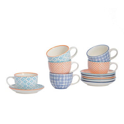 Nicola Spring - Hand-Printed Cappuccino Cup & Saucer Set - 250ml - 3 ...