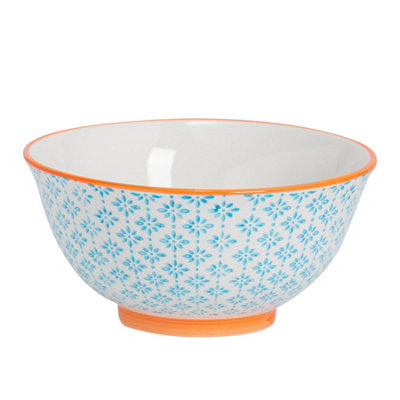 Nicola Spring Hand-Printed Cereal Bowl - 16cm - Blue